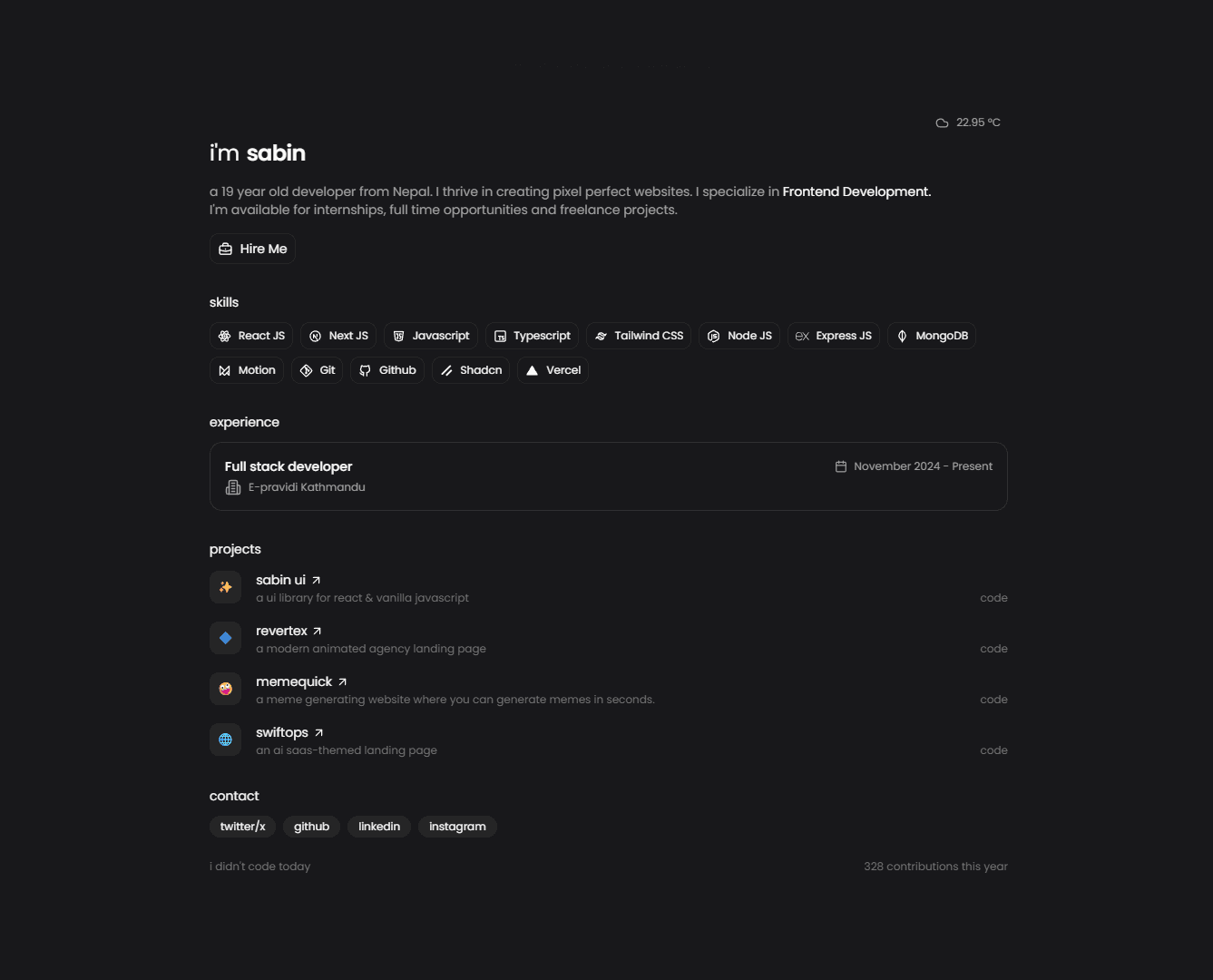 Minimal, clean Nextjs Portfolio Template | Peerlist