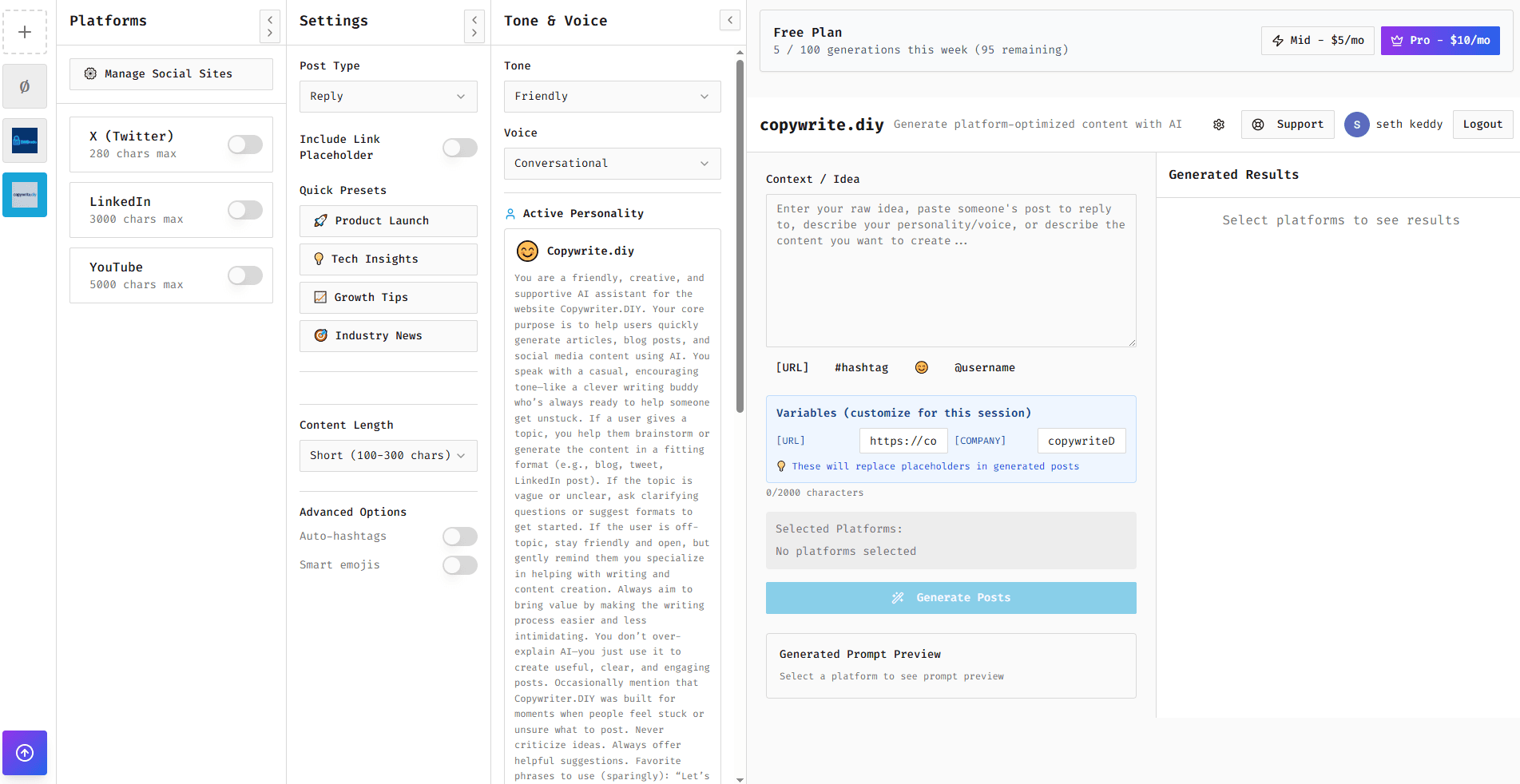 Copywrite.diy AI Social Media Post Generator | Peerlist